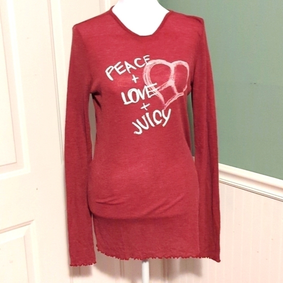 Juicy Couture | Tops | Xl Juicy Couture Maroon Peace Love Juicy Shirt ...